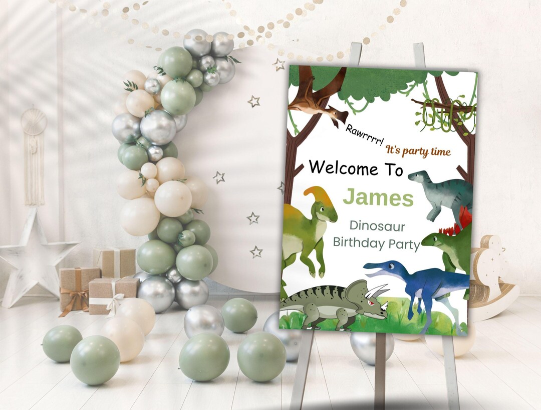 Editable Dinosaur Birthday Welcome Sign | Jurassic Park Invite Style ...