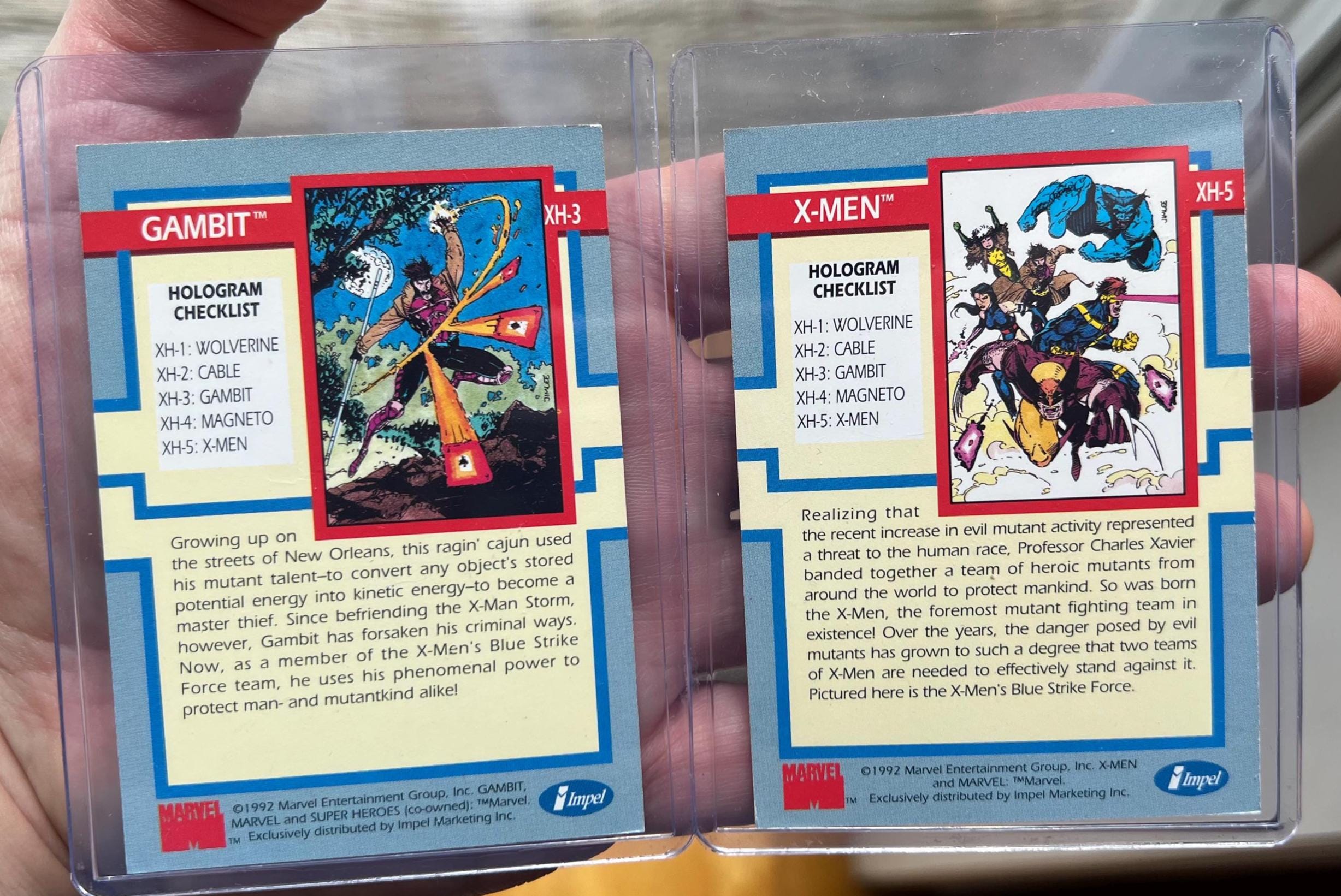 X-men and Gambit Rare Hologram Marvel Trading Cards 1992 XH-3, XH-5 ...