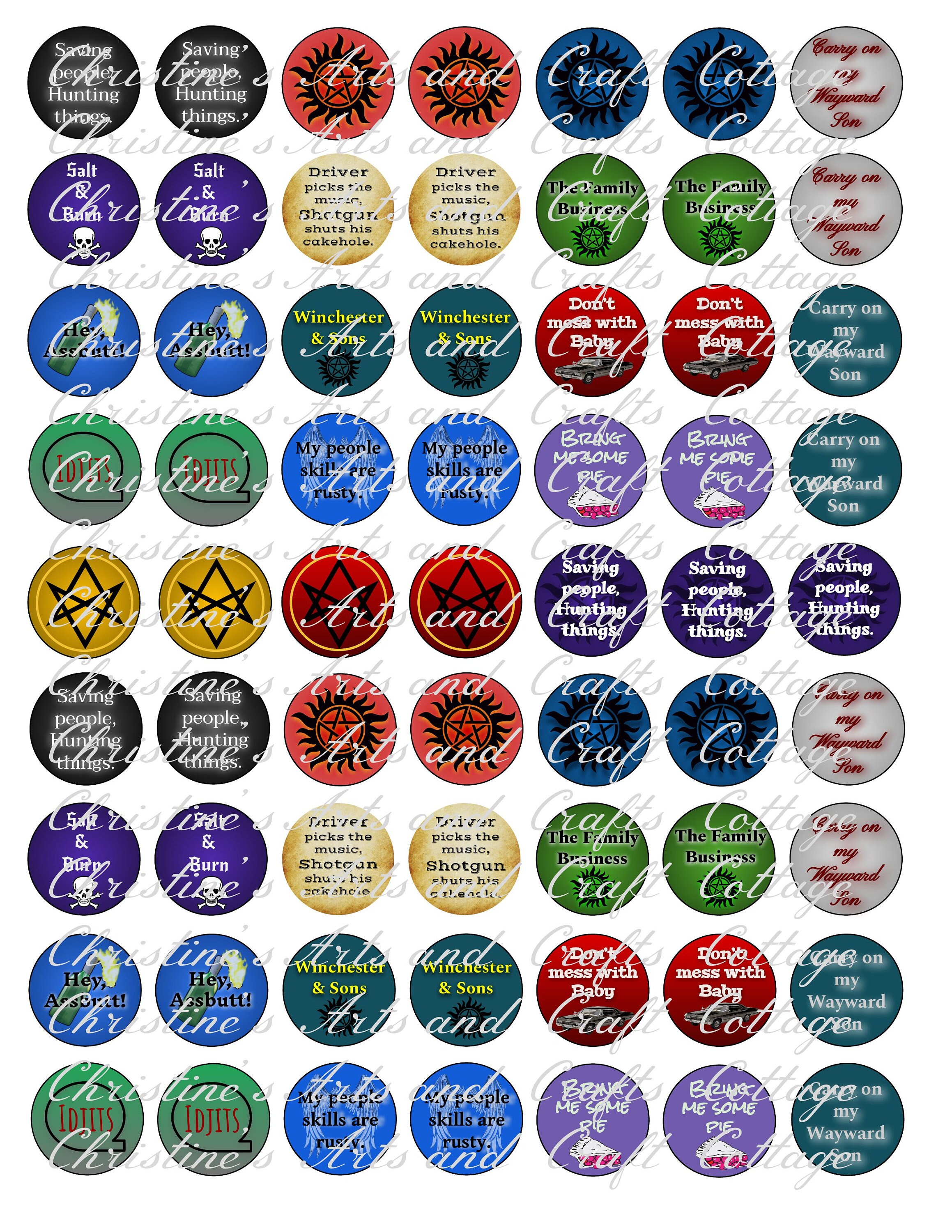 Supernatural Inspired Bottle Cap Graphics One Inch Round - Etsy