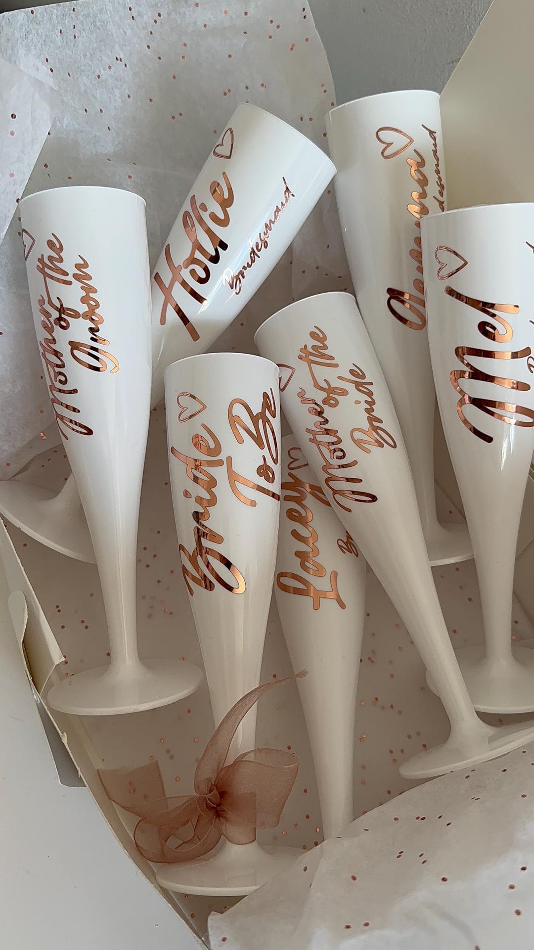 Custom Name Plastic Flutes • Prom 2026 • Tuxedo Bow Flutes • Hen Party ...