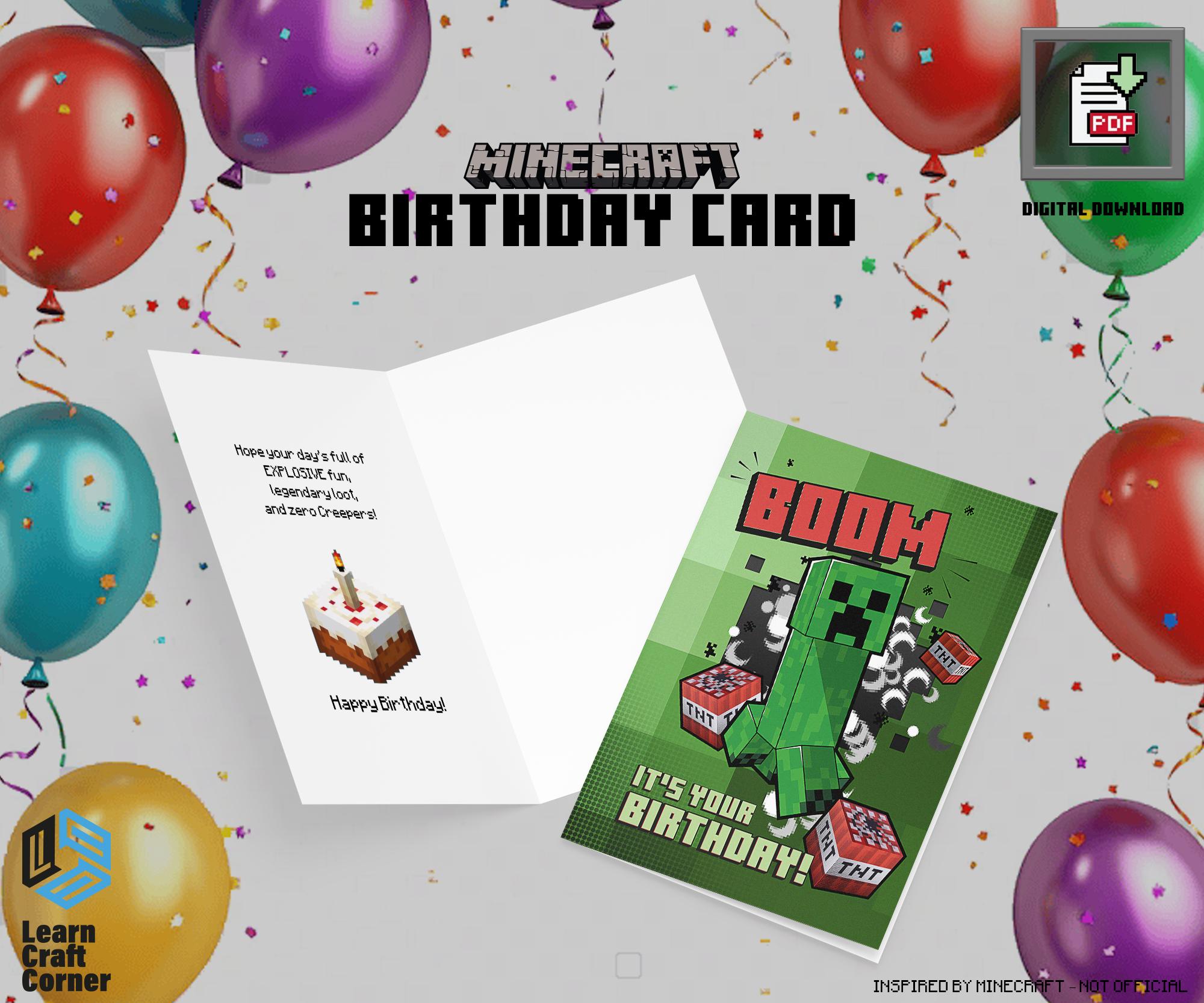 Minecraft Birthday Card Printable With Matching Envelope | Creeper TNT ...
