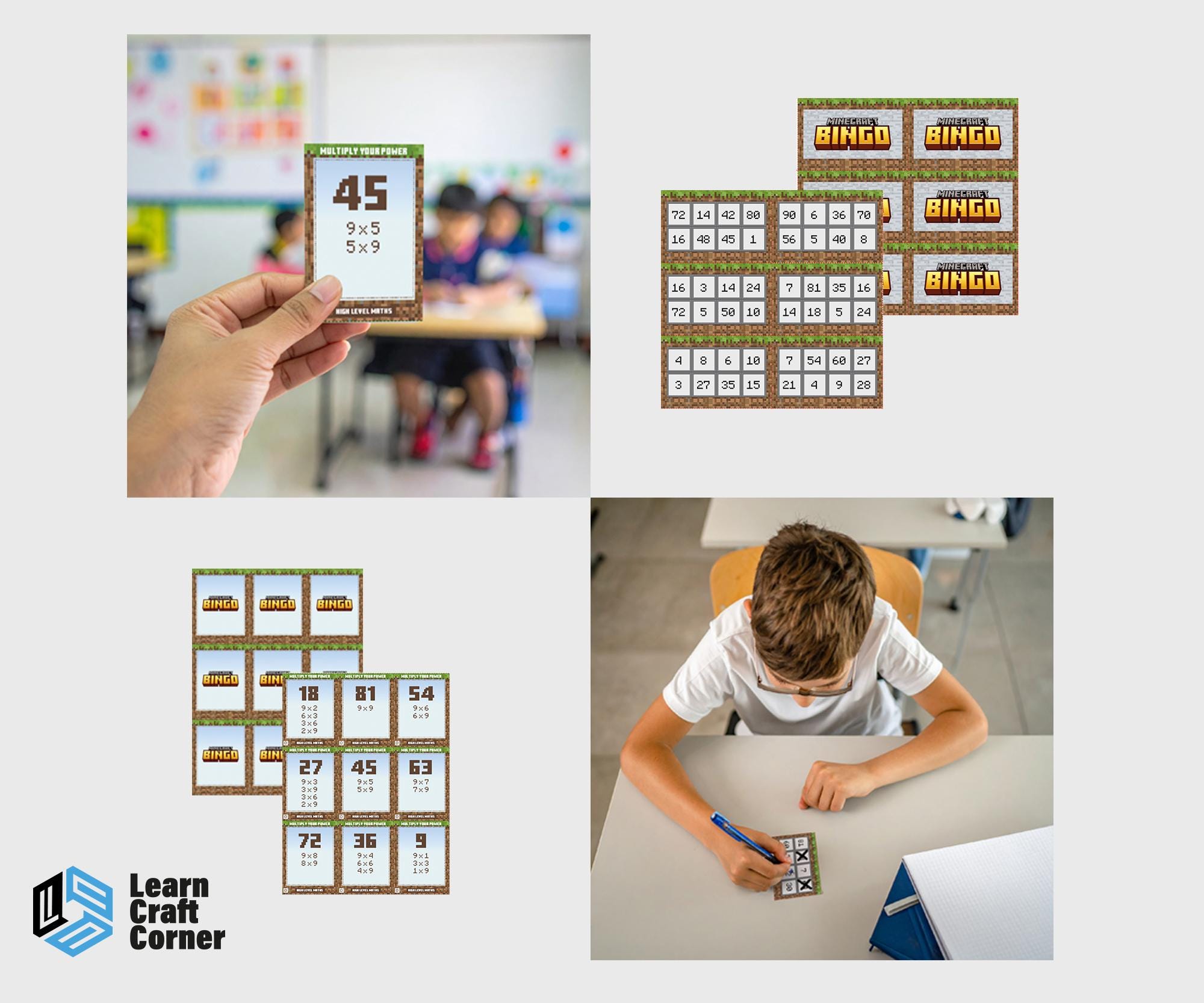 Minecraft Math Bingo Game Printable | Multiplication Facts ×1–×10 ...