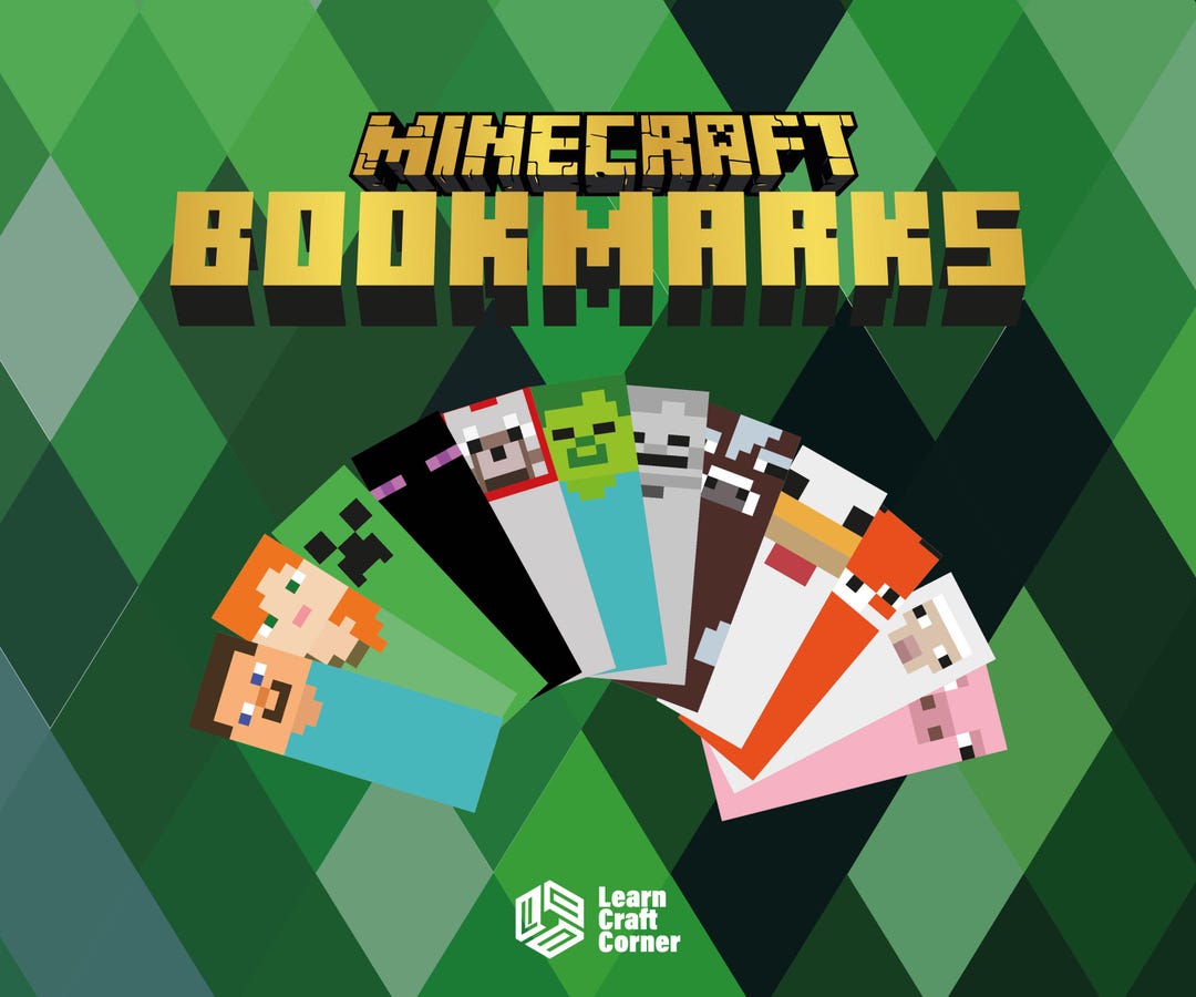 Minecraft Bookmarks Printable – 12 Editable Designs + Coloring Versions ...