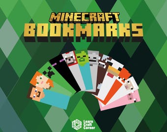 Minecraft Bookmarks Printable – 12 Editable Designs + Coloring Versions ...