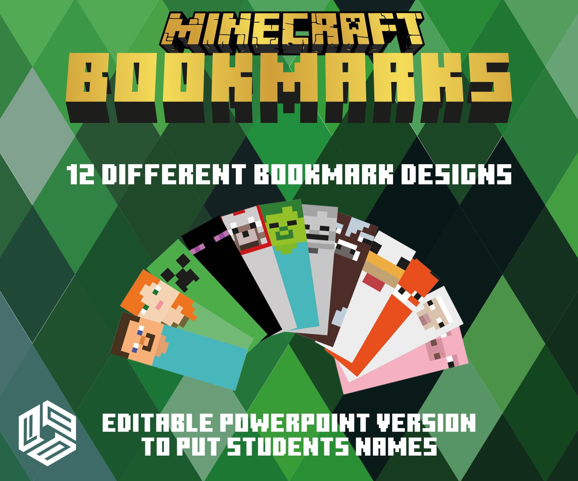 Minecraft Bookmarks Printable – 12 Editable Designs + Coloring Versions ...
