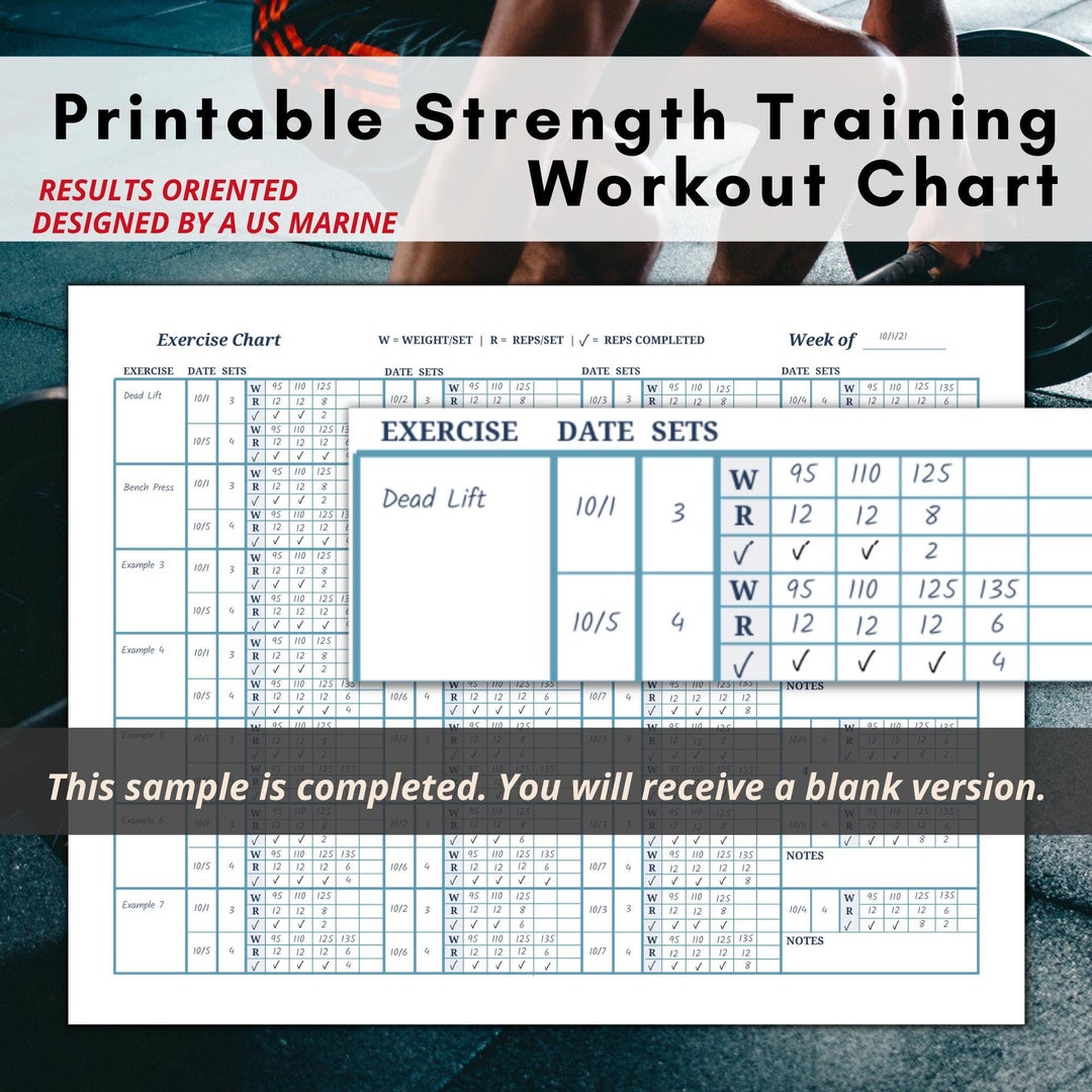 Strength Training Printable Workout Chart | Weekly Exercise Tracker ...