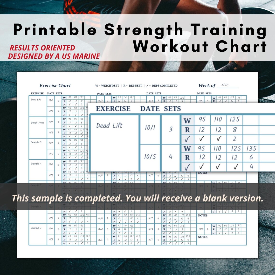 Strength Training Printable Workout Chart | Weekly Exercise Tracker ...