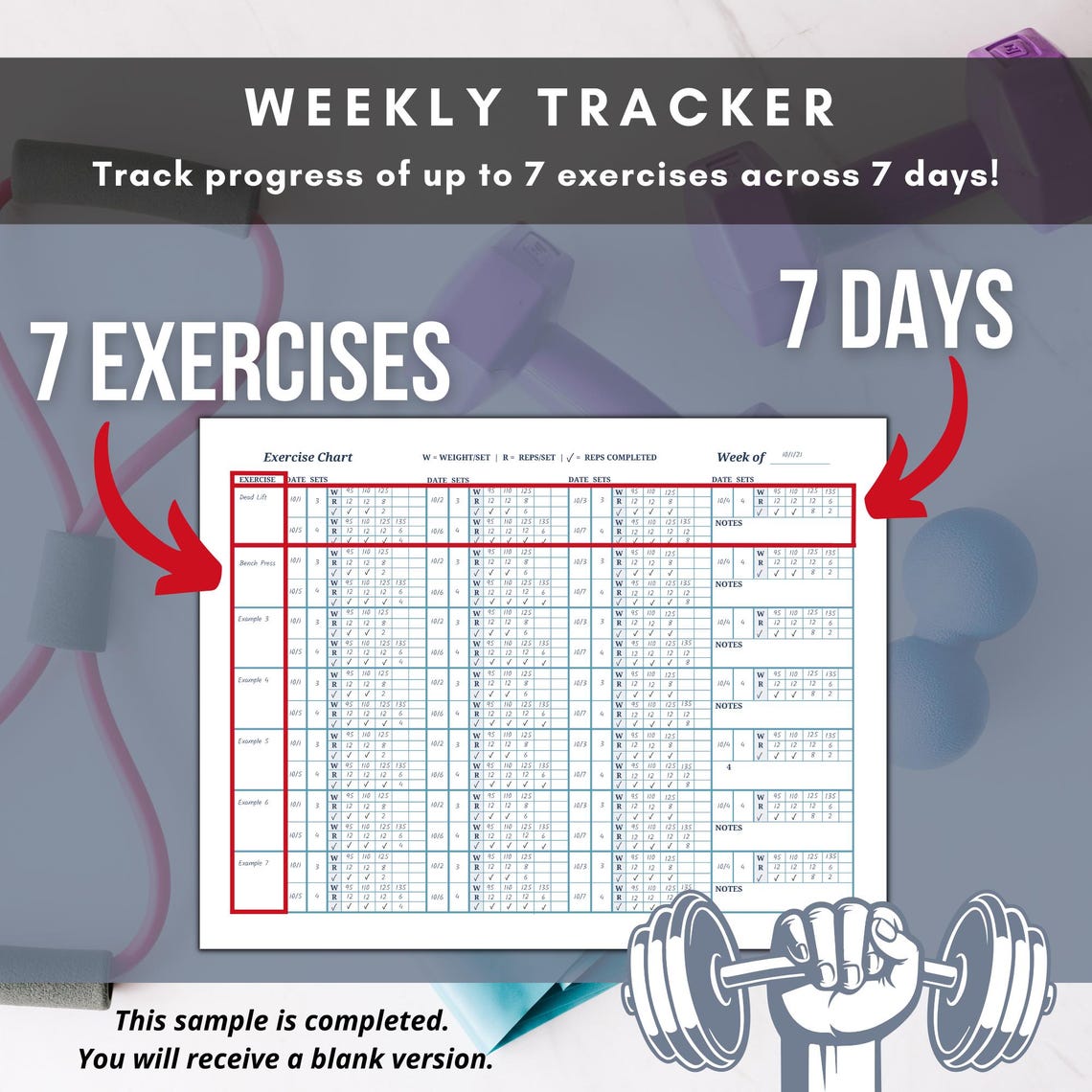 Strength Training Printable Workout Chart | Weekly Exercise Tracker ...