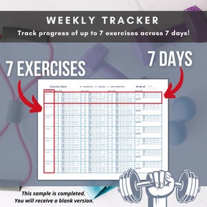 Strength Training Printable Workout Chart | Weekly Exercise Tracker ...