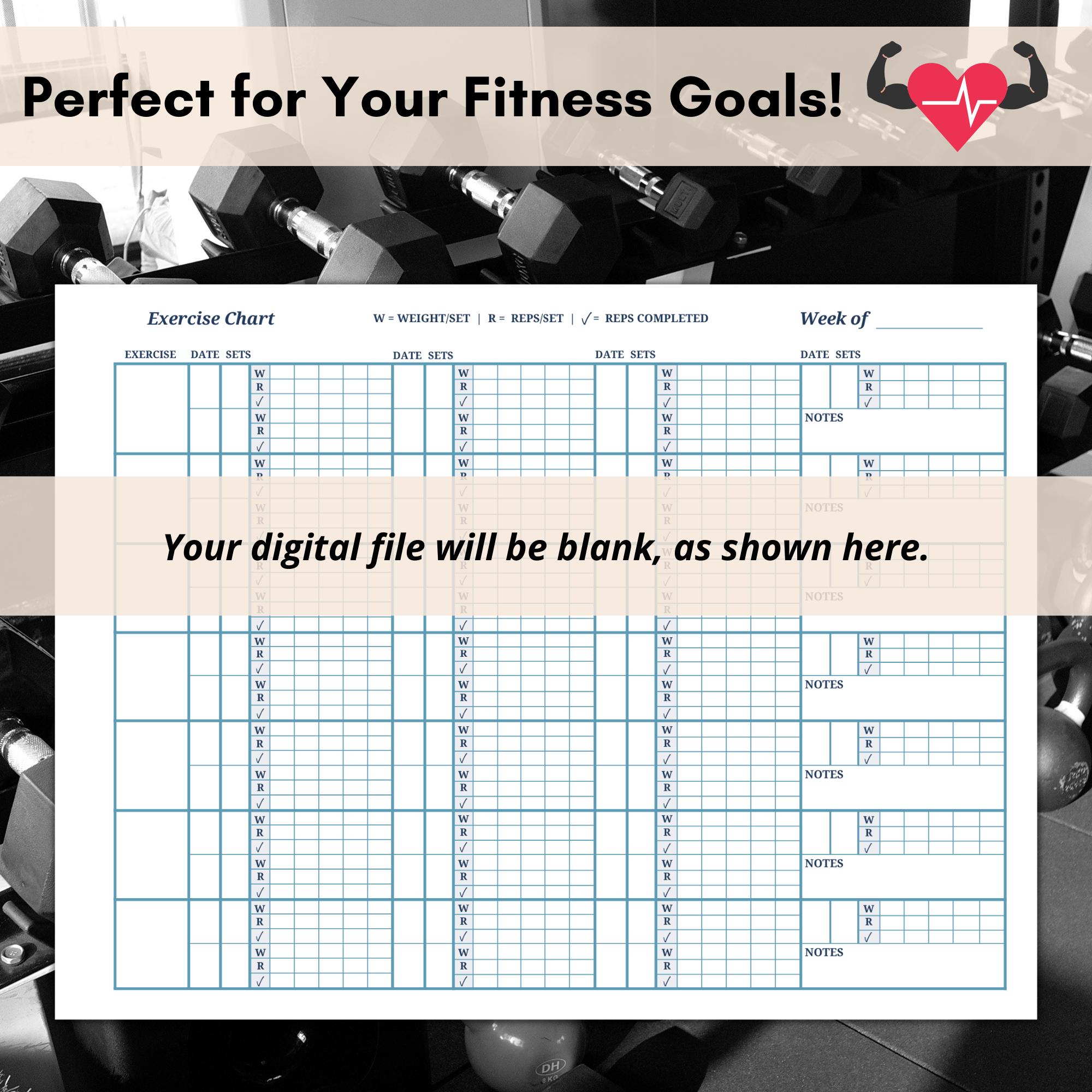Strength Training Printable Workout Chart | Weekly Exercise Tracker ...