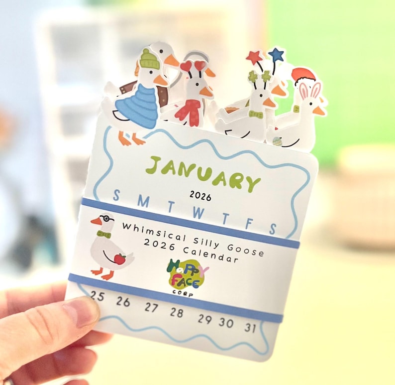 2026 Whimsical Silly Goose Mini Desk Calendar, Wooden Base Desk ...