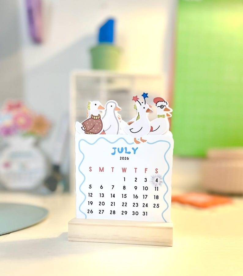 2026 Whimsical Silly Goose Mini Desk Calendar, Wooden Base Desk ...