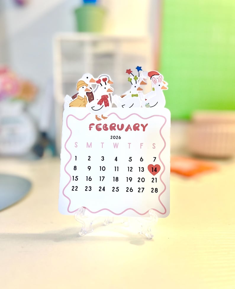 2026 Whimsical Silly Goose Mini Desk Calendar, Wooden Base Desk ...