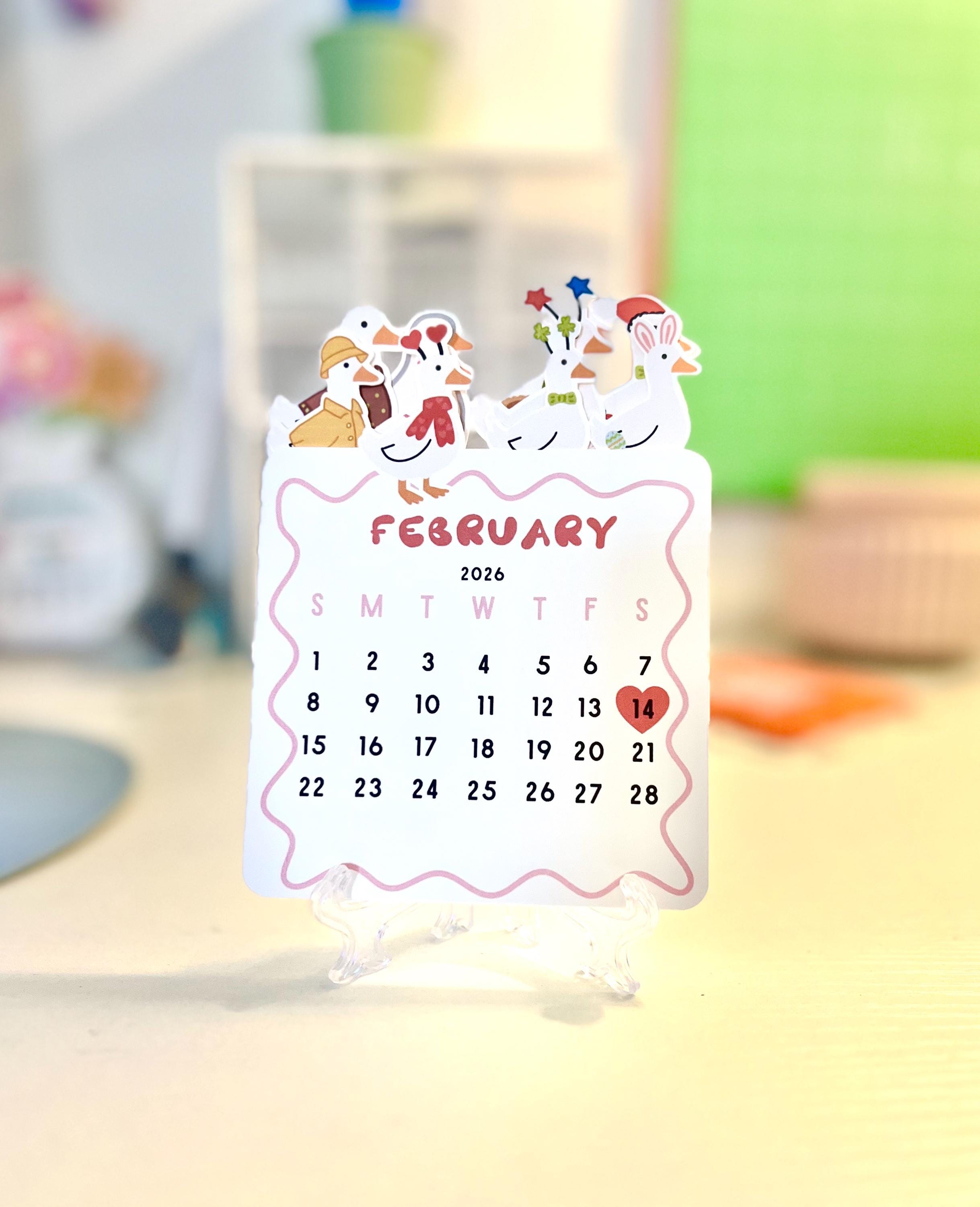2026 Whimsical Silly Goose Mini Desk Calendar, Wooden Base Desk ...