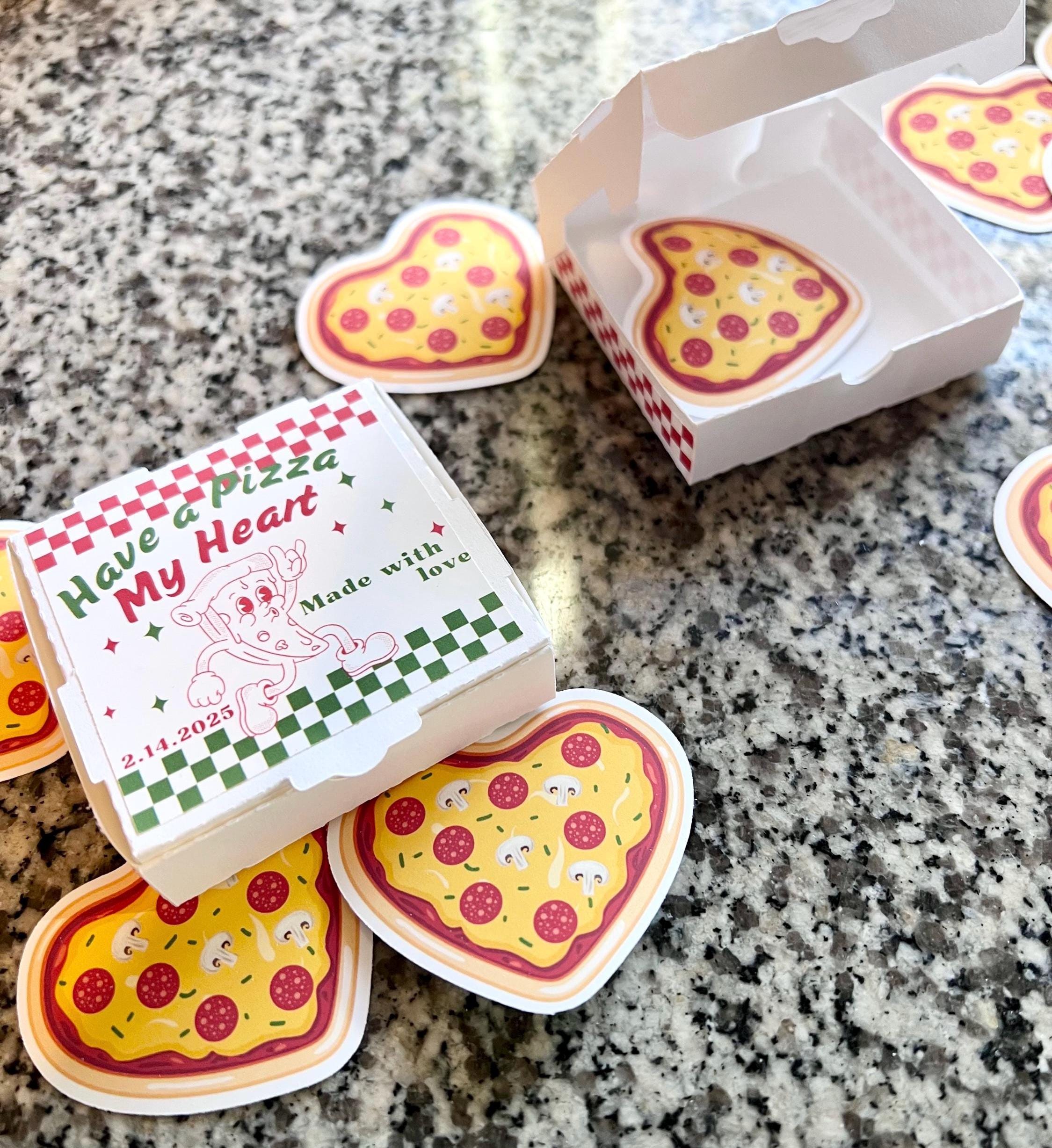 Mini Pizza Box W/ Heart Shaped Pizza Sticker Valentines School Card ...