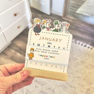 2026 & 2027 Silly Goose Mini Desk Calendar, Wooden Base Desk Calendar ...