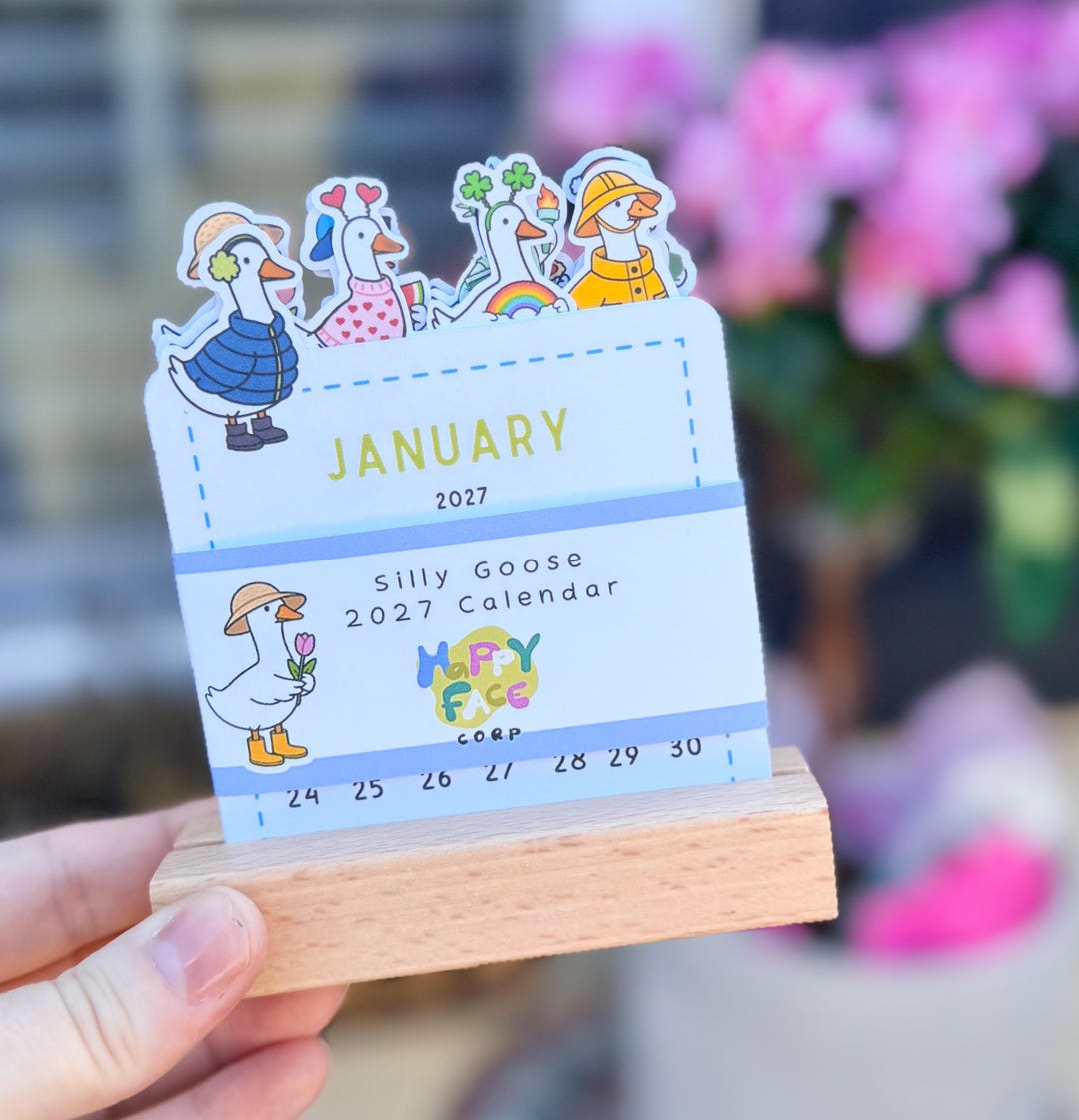 2026 & 2027 Silly Goose Mini Desk Calendar, Wooden Base Desk Calendar ...