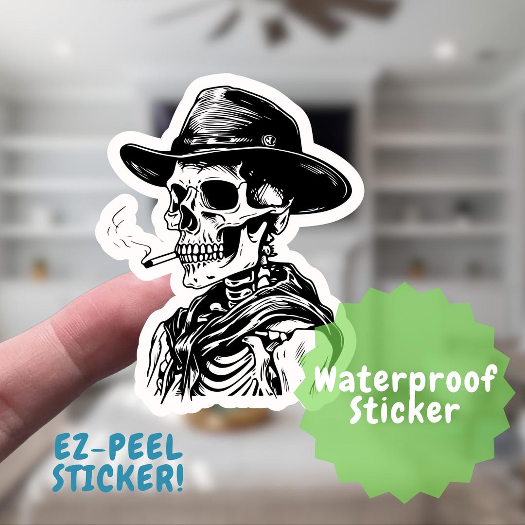 Cowboy Skeleton Smoking Cigarette Sticker Sticker for Phones, Laptops ...