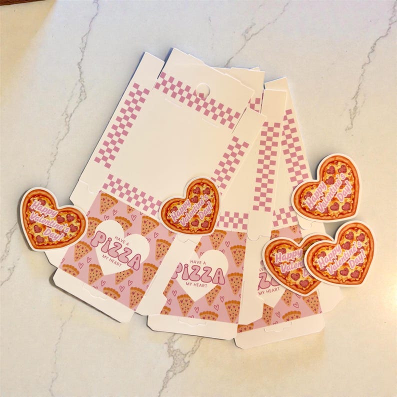 Mini Pizza Box W/ Heart Shaped Pizza Sticker Valentines School Card ...