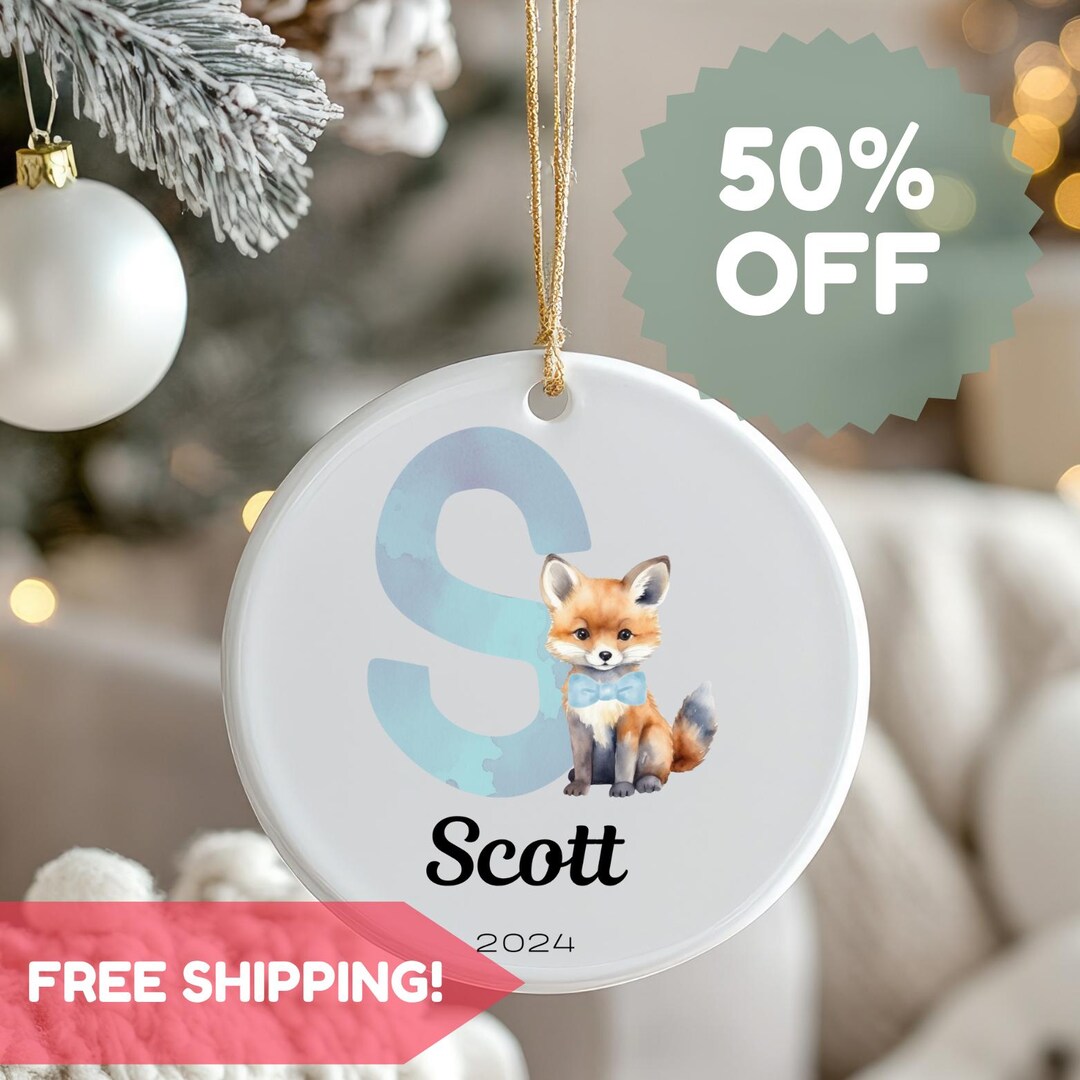 Personalized Coquette Baby Boy Fox and Letter Ceramic Christmas ...