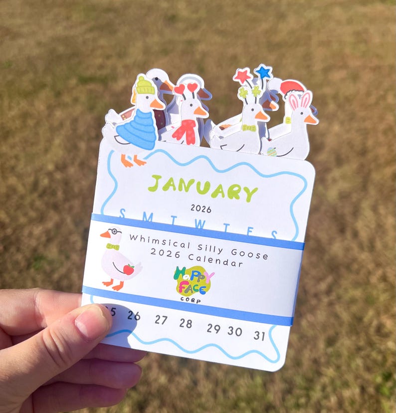 2026 Whimsical Silly Goose Mini Desk Calendar, Wooden Base Desk ...