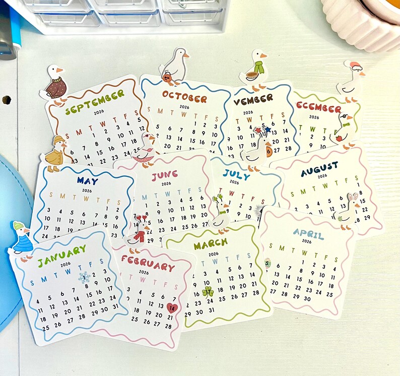 2026 Whimsical Silly Goose Mini Desk Calendar, Wooden Base Desk ...