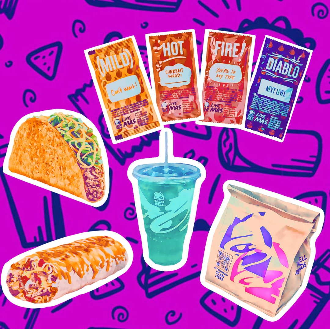 TACO B Fast Food Stickers Burrito Taco Sauce Drink Baja Bag Fast Food ...