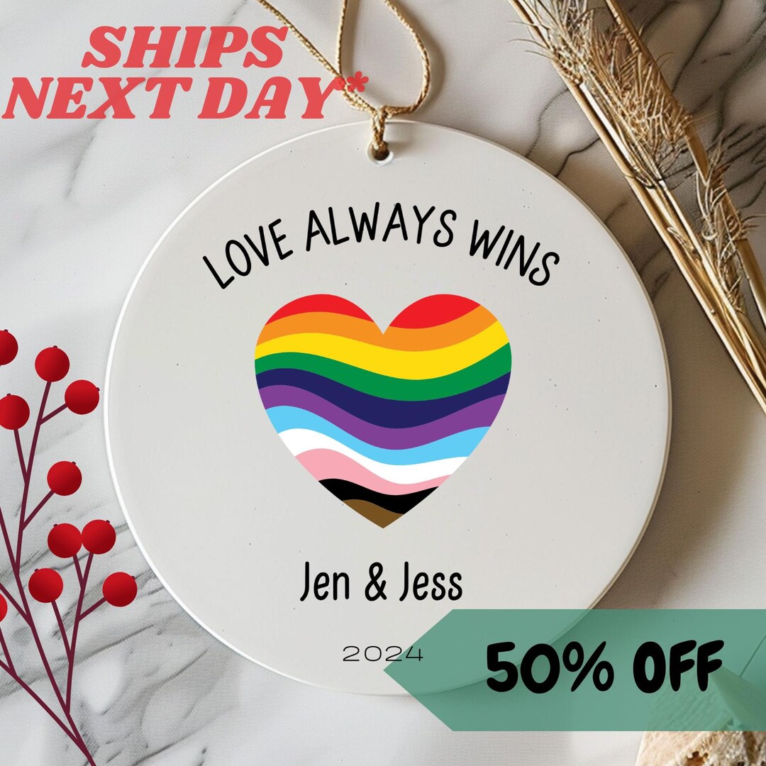 Personalized LGBTQ Heart Christmas Ceramic Ornament Christmas Ornament ...