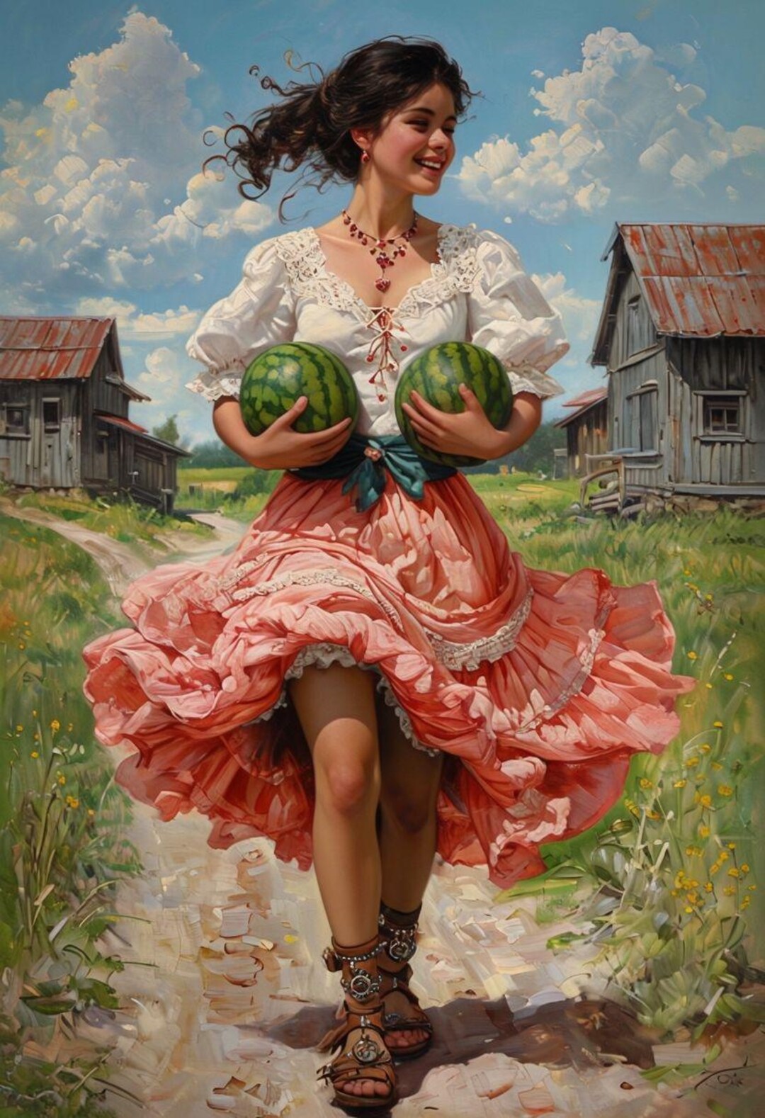 Girl With Watermelons | Printable Art | Instant Digital Download | Wall ...