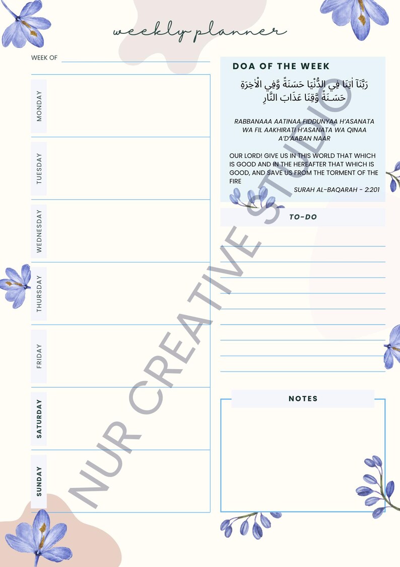 Islamic Weekly Planner | Printable Digital Planner | Daily Duas + To-do ...