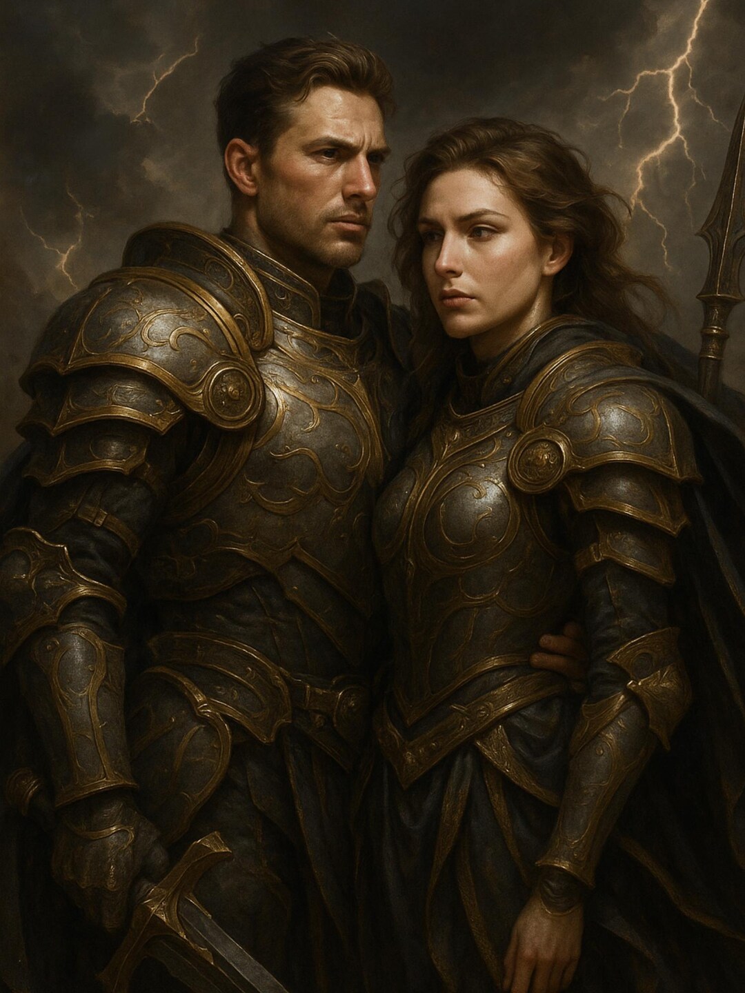 Couples in Armor Suit Digital Wall Art - Unique Fantasy Artwork for ...