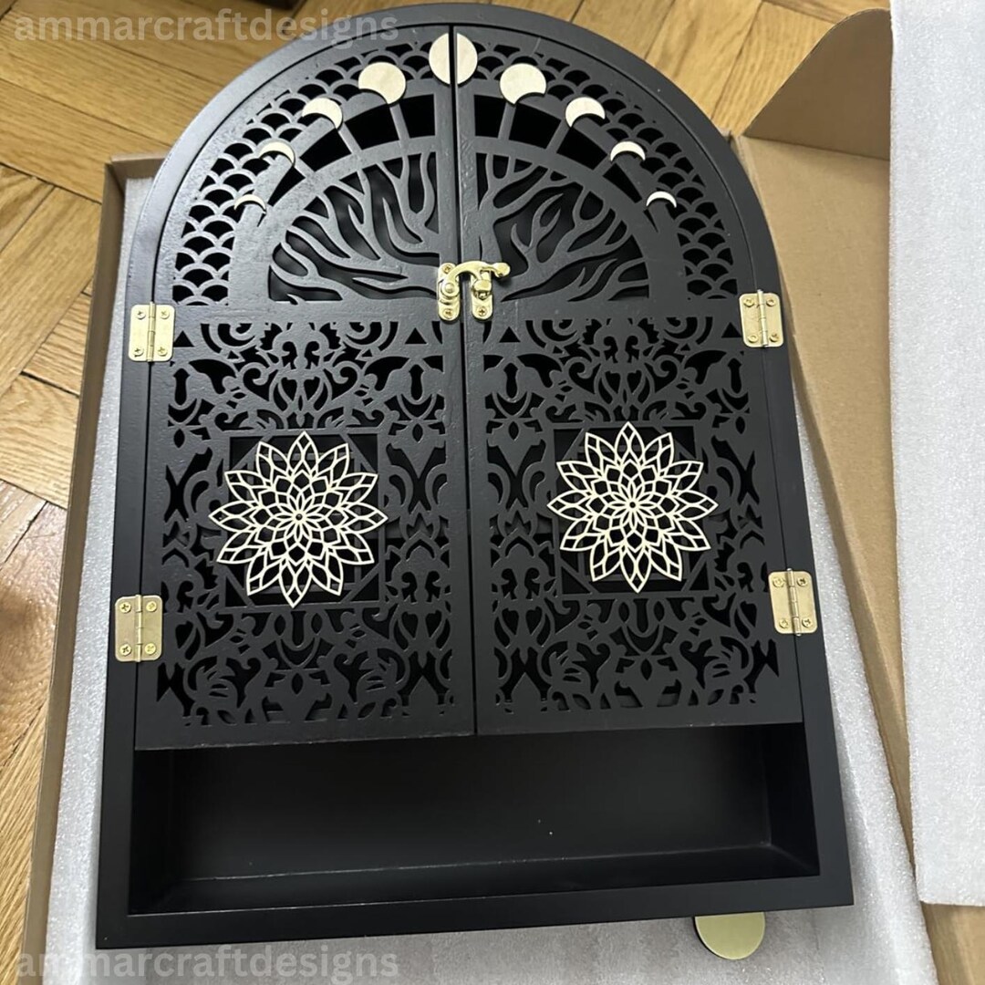 Mandala Arch Wood Wall Cabinet: Boho Tree of Life Display - Etsy
