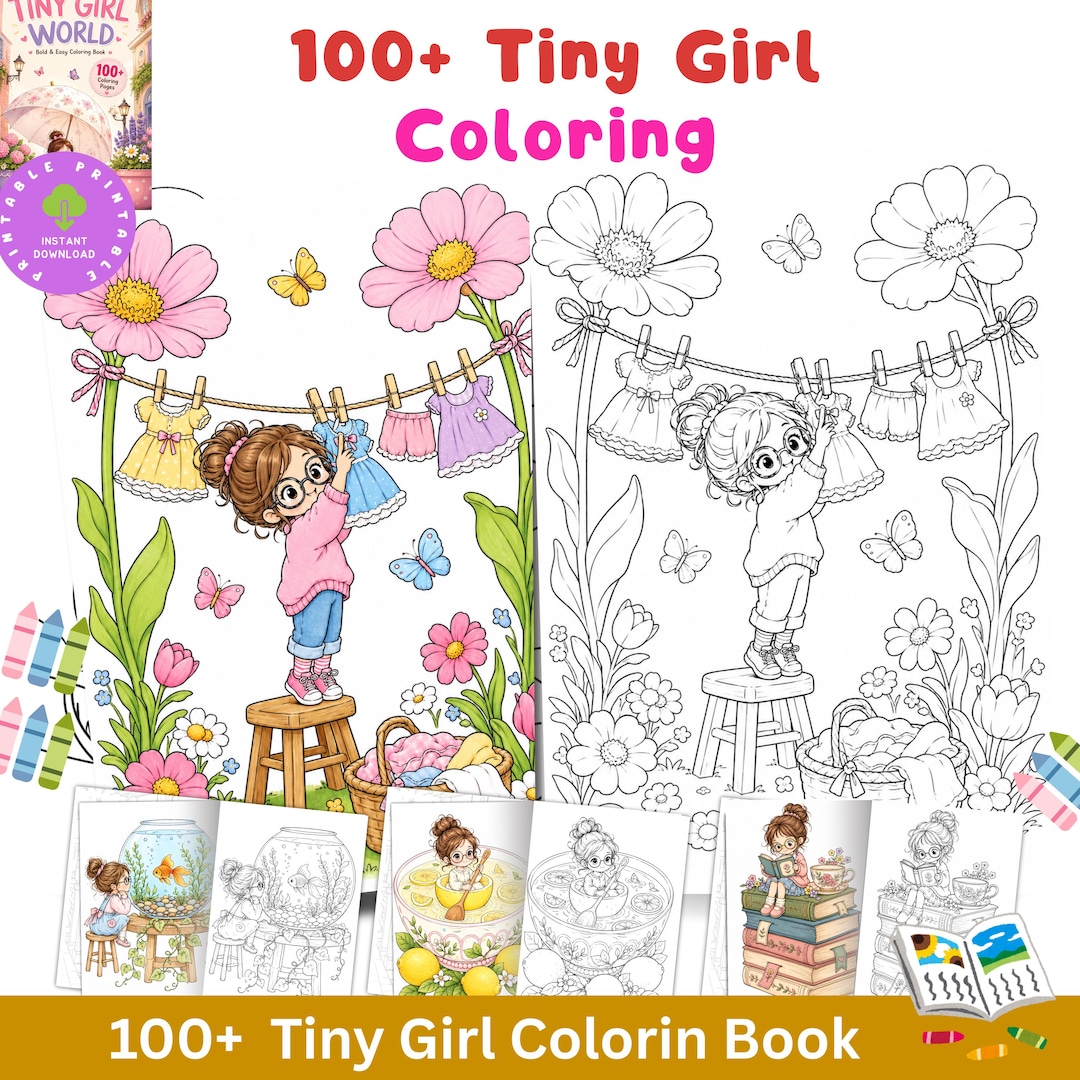 Tiny Girl World Coloring Book, 100+ Cute Fantasy Coloring Pages for ...