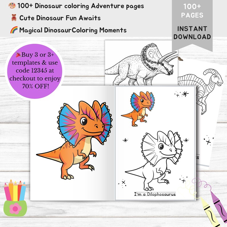 Dinosaur Coloring Pages | 100+ Printable Kids Activity Book - Etsy