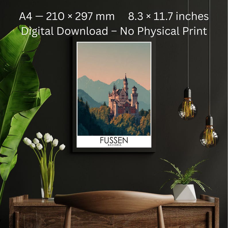 Neuschwanstein Castle Print | Füssen Bavaria Travel Poster (A4 Digital ...