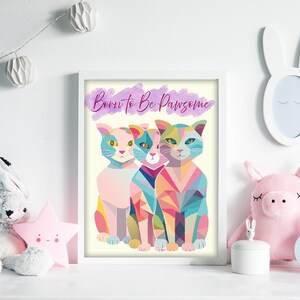 Pastel Cat Wall Art – Born to Be Pawsome Printable – Cute Hand-drawn ...