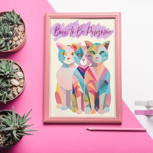 Pastel Cat Wall Art – Born to Be Pawsome Printable – Cute Hand-drawn ...