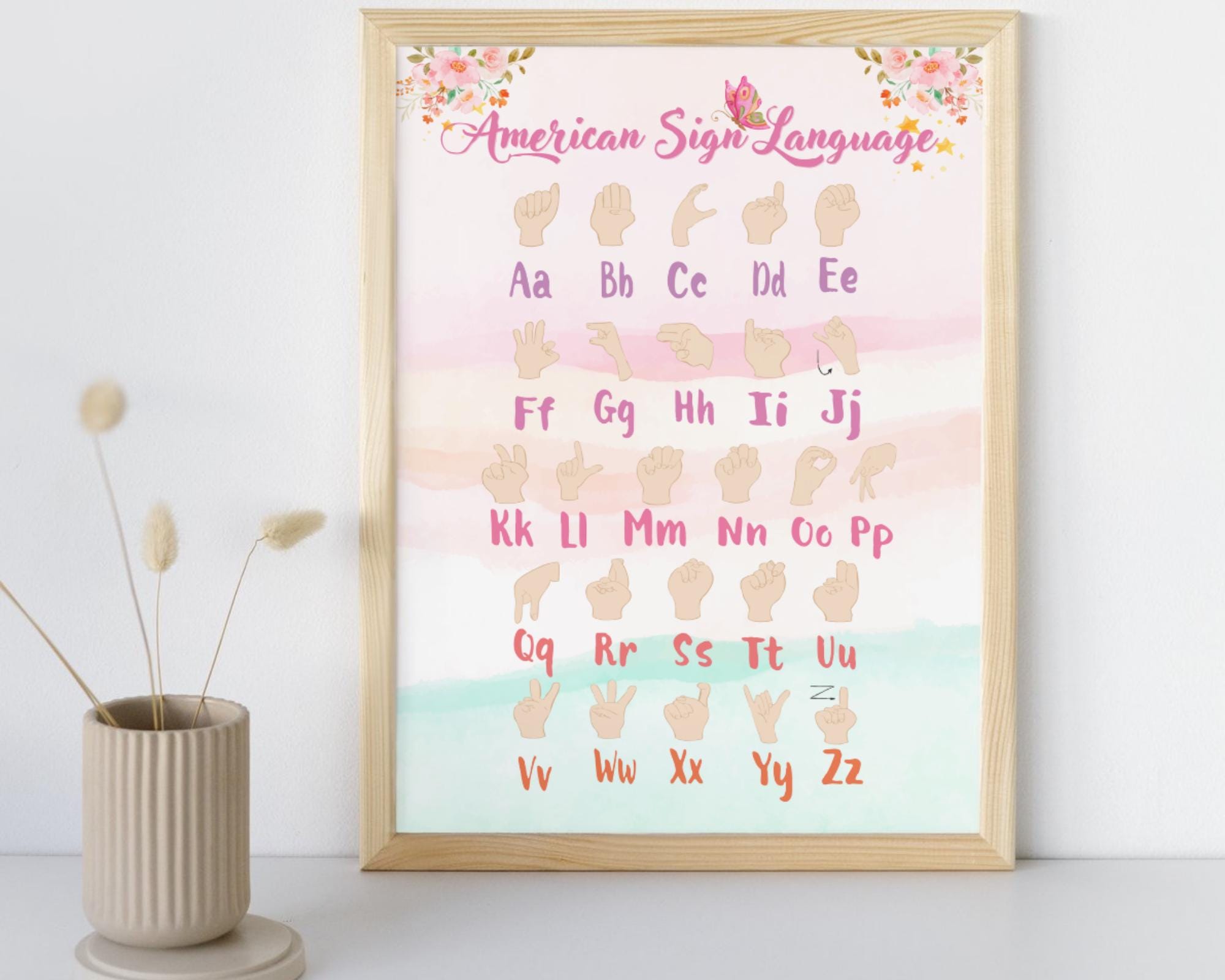 ASL Alphabet Poster: American Sign Language Art Print for Kids (digital ...