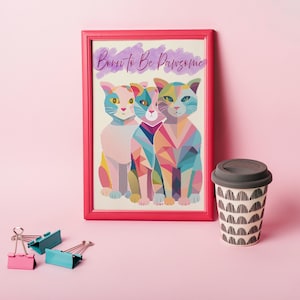 Pastel Cat Wall Art – Born to Be Pawsome Printable – Cute Hand-drawn ...
