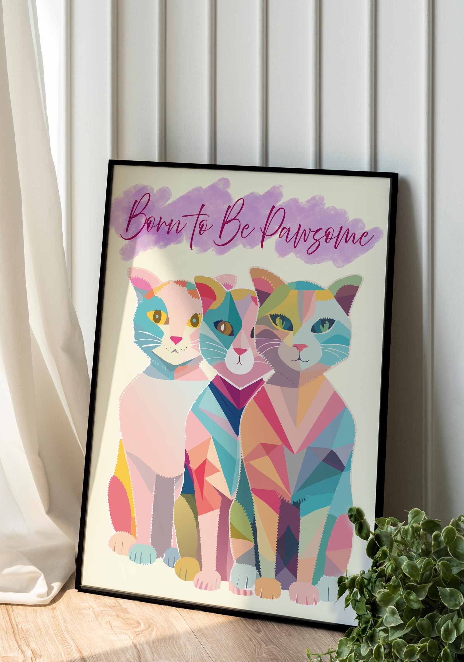 Pastel Cat Wall Art – Born to Be Pawsome Printable – Cute Hand-drawn ...