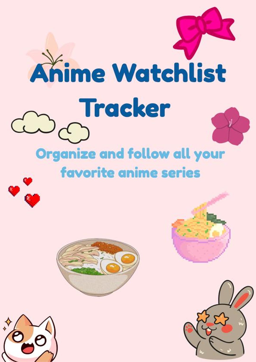 Anime Watchlist Tracker | Kawaii Printable PDF | Digital Anime Planner ...