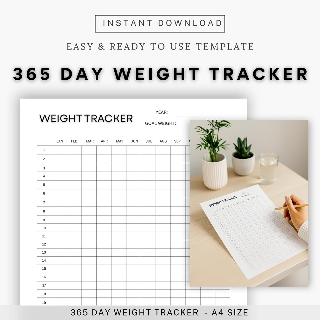 365 Day Weight Tracker Printable | Yearly Weight Loss Log | Daily ...