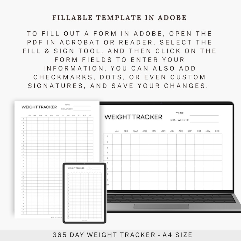 365 Day Weight Tracker Printable | Yearly Weight Loss Log | Daily ...