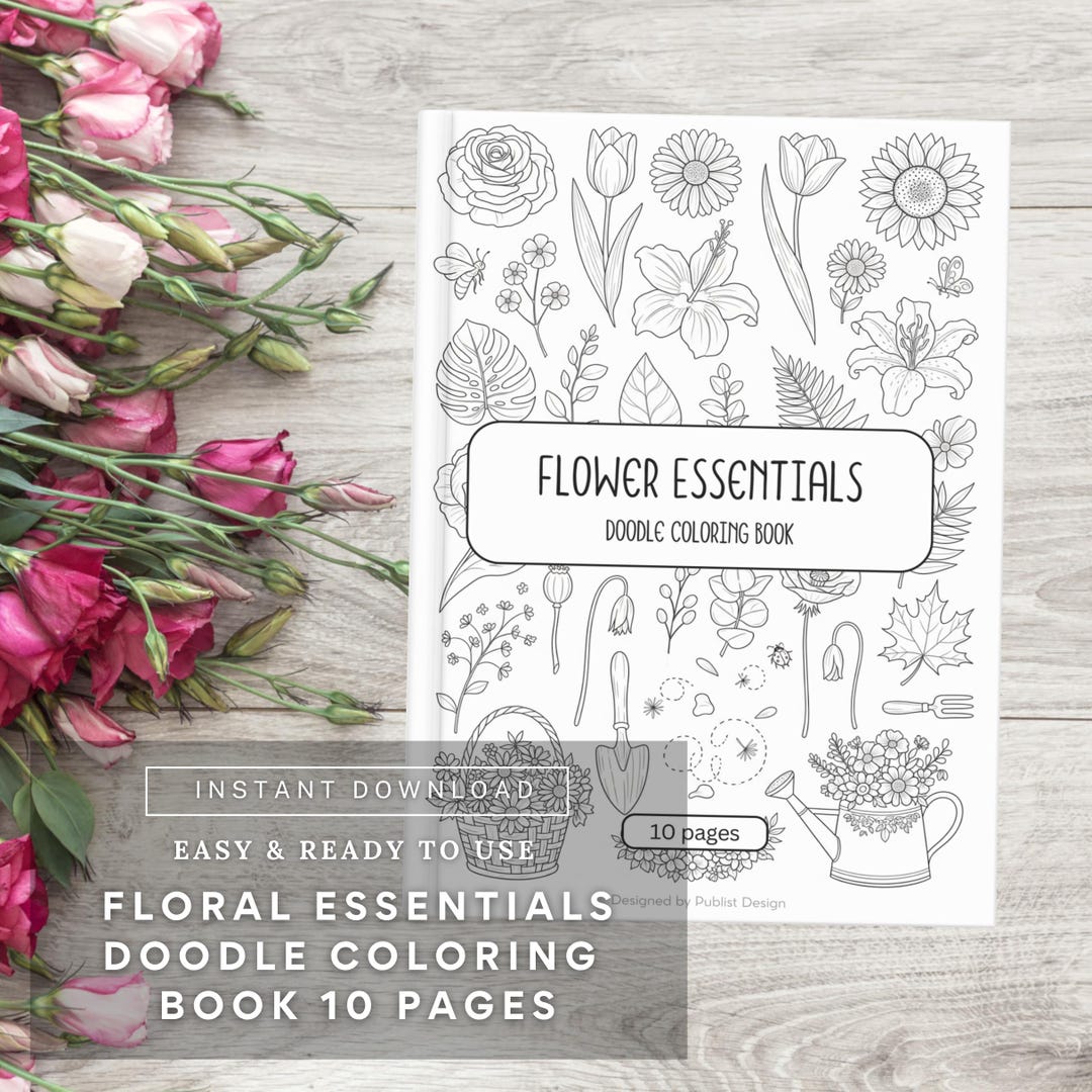 Flower Essentials Doodle Coloring Book | 10 Printable PNG Pages ...