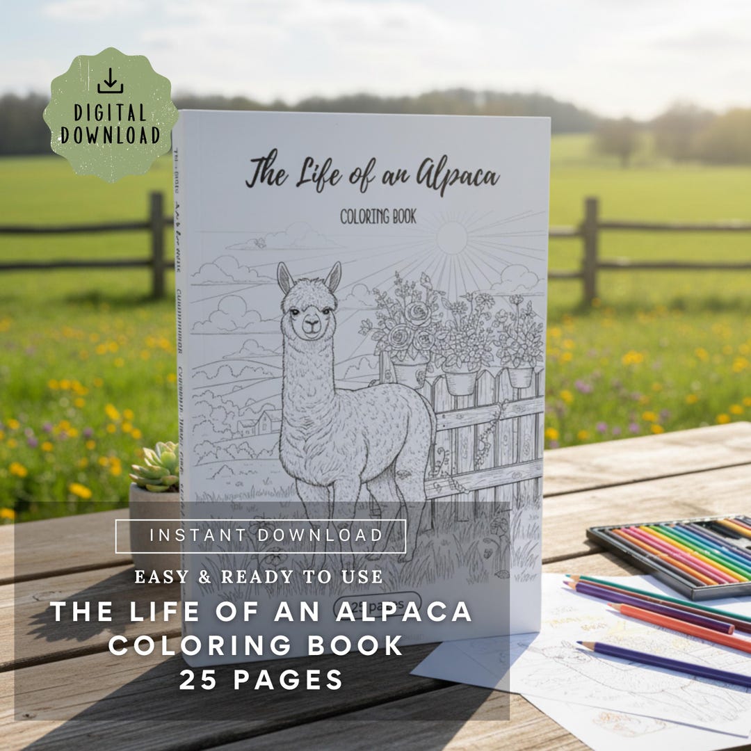 The Life of an Alpaca Coloring Book | 25 A4 PNG Pages | Cute Farm ...