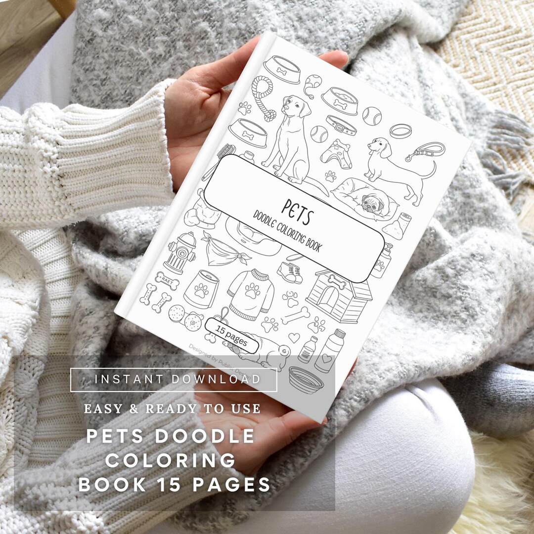 Pet Doodle Coloring Book | 15 Cute Animal Pages | Dog Cat Bunny Hamster ...