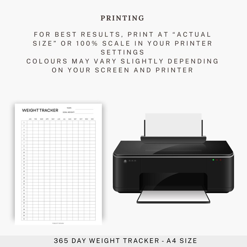 365 Day Weight Tracker Printable | Yearly Weight Loss Log | Daily ...