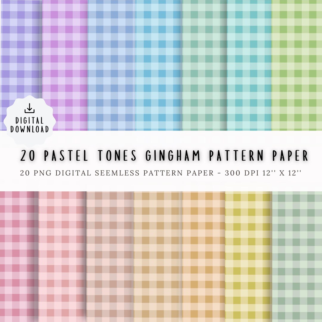 20 Pastel Tones Gingham Digital Paper | 12x12" PNG | 300 DPI ...