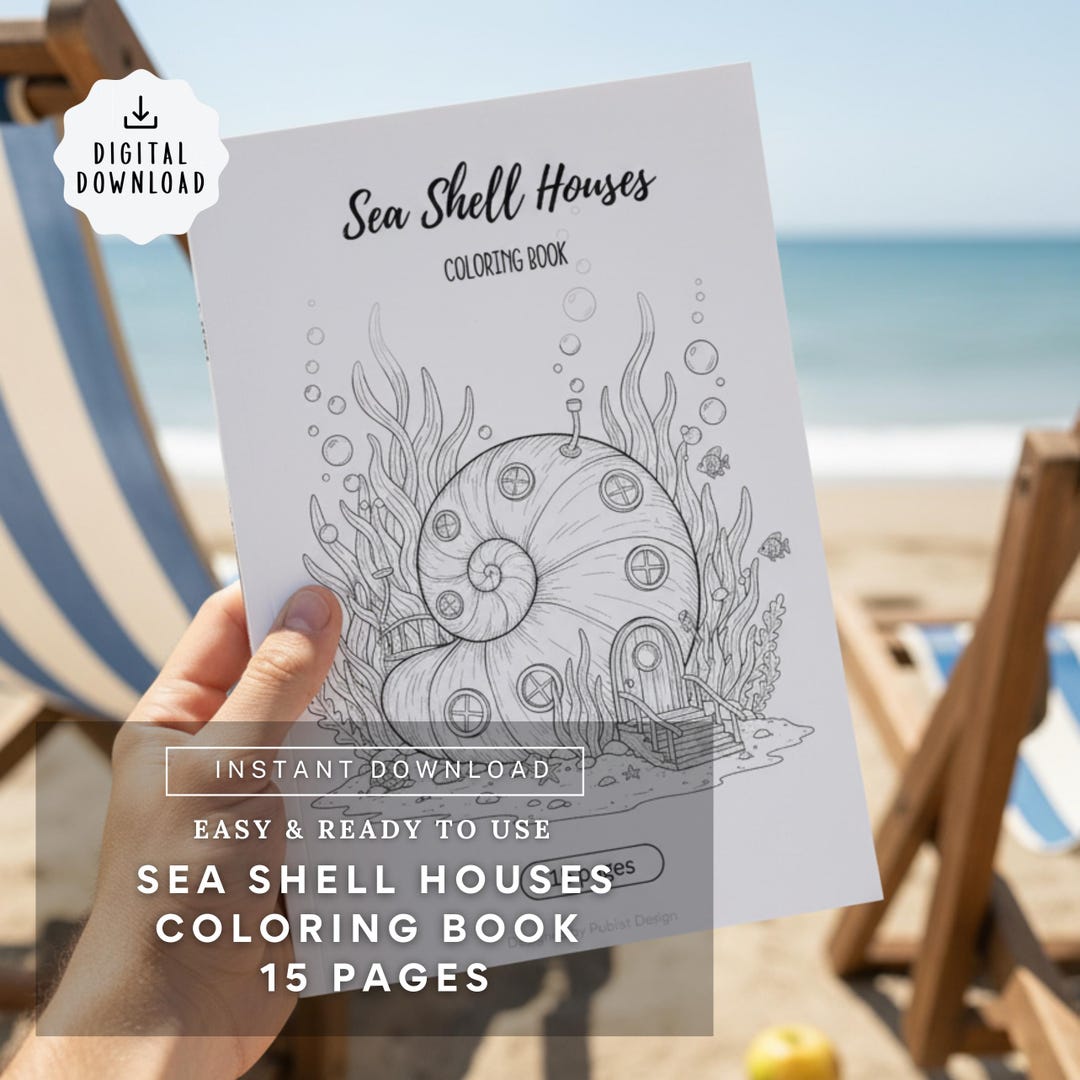 Sea Shell Houses Coloring Book | 15 A4 PNG Pages | Whimsical Ocean ...