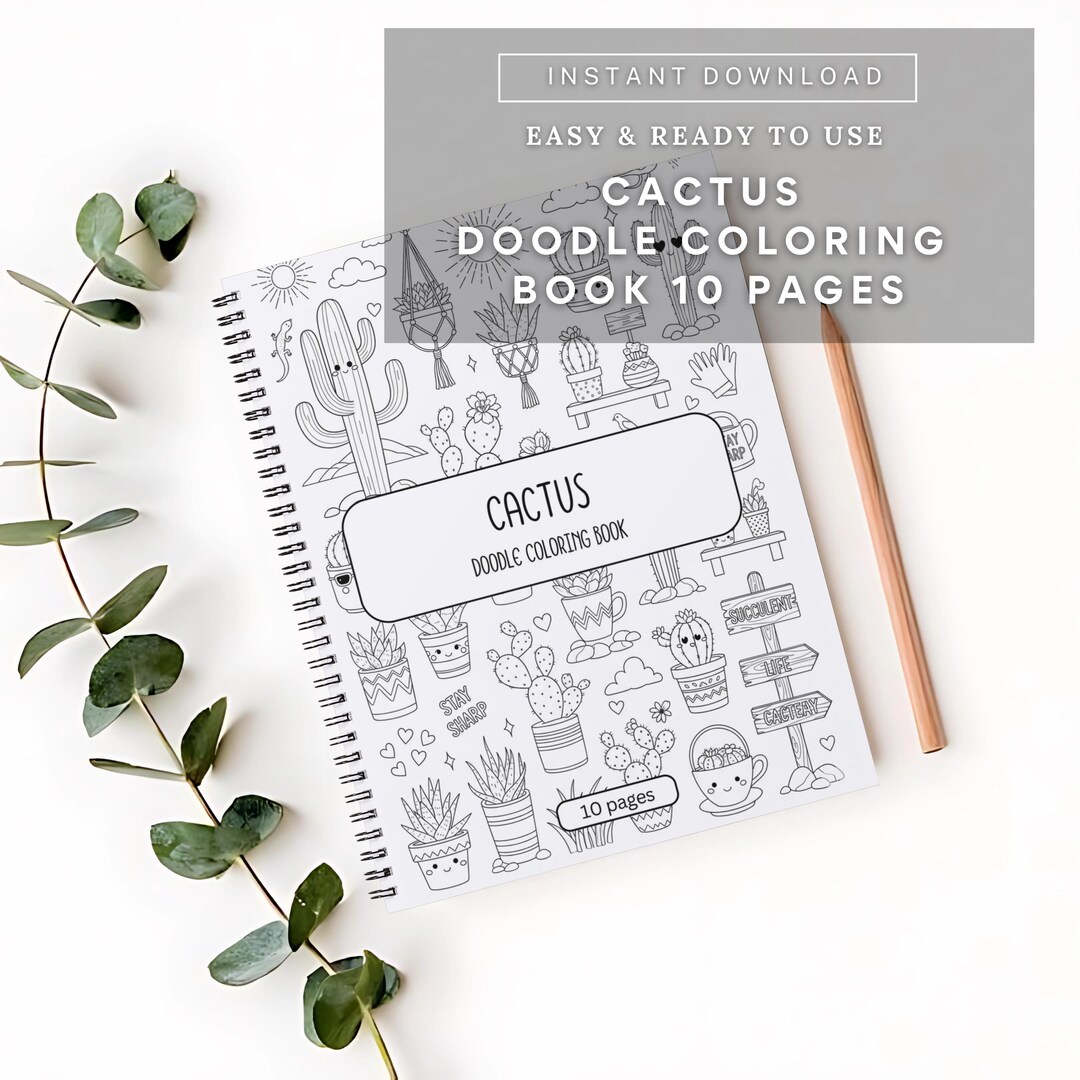 Cactus Doodle Coloring Book – 10 Printable Pages – Succulent Coloring ...